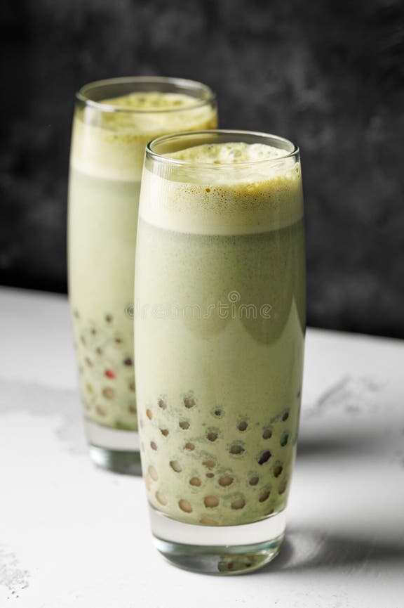 Green Matcha Boba Bubble Tea with Tapioca Pearl. Stock Image - Image of ...