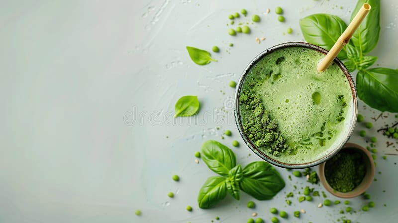 Green Matcha Latte with Basil Stock Illustration - Illustration of ...