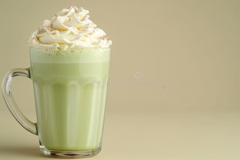 Green Matcha Latte with Frothy Foam in Clear Cup on Light Background ...