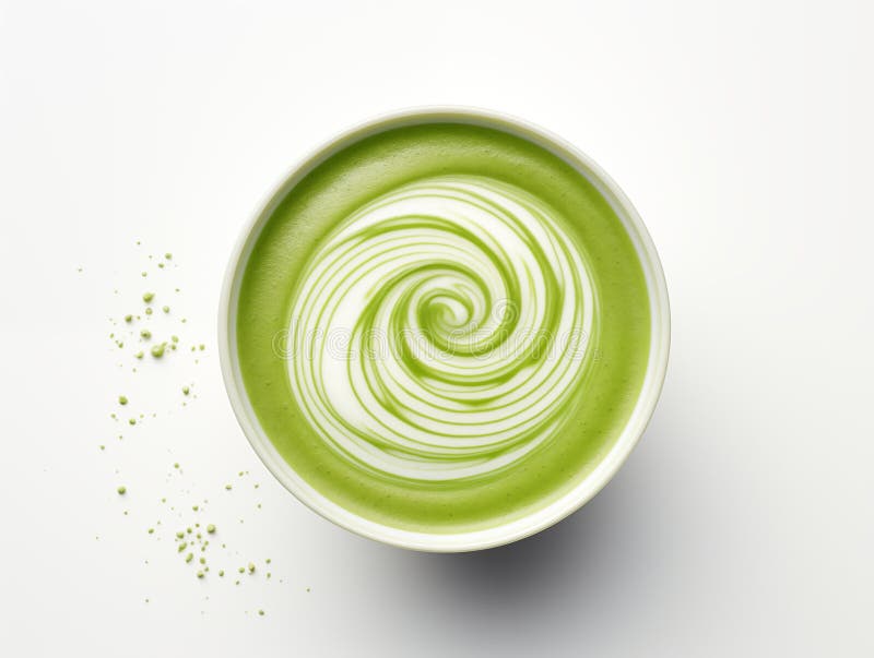 Green Matcha Latte with Intricate Swirl Design in a Bowl Stock ...