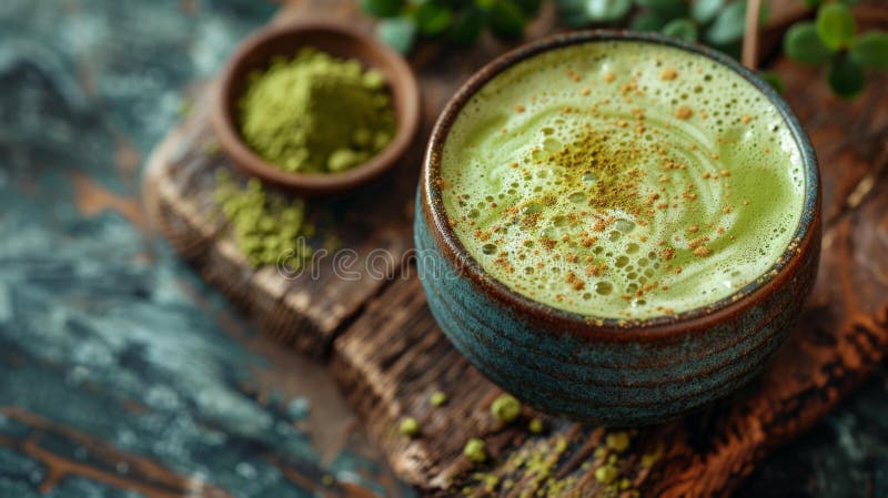 Green Matcha Tea in Rustic Cup - Generative Ai Stock Illustration ...