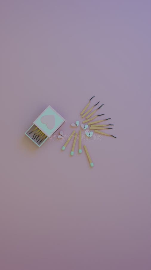 Green Matchstick Standing among Broken Heart-shaped Candies on a Pink ...