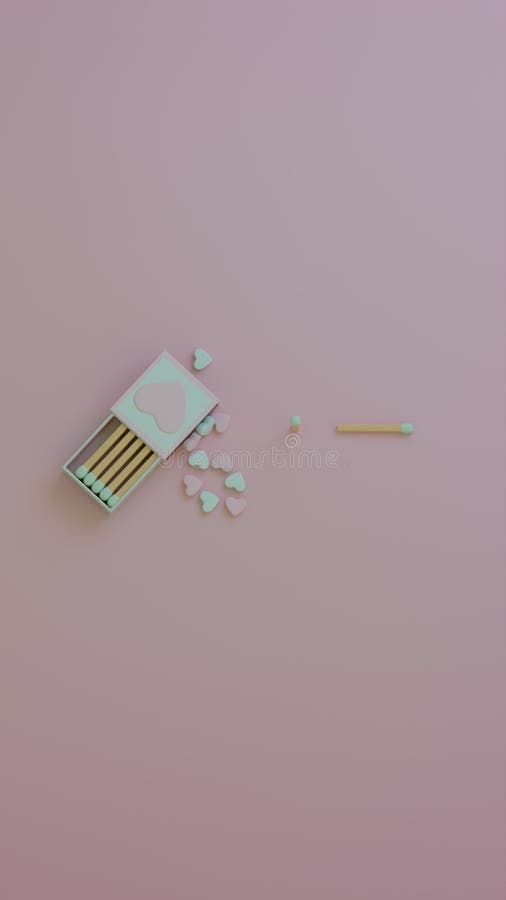 Green Matchstick Standing among Heart-shaped Candies on a Pink Surface ...