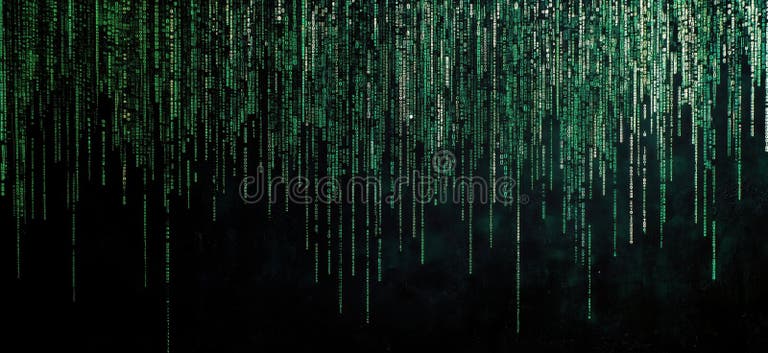 Green Matrix Code Rain Effect Background for Digital Art and Technology ...