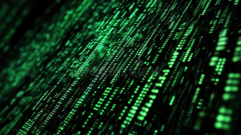 Green Matrix Effect Cascading Data Stream Of Binary Code Digits Stock