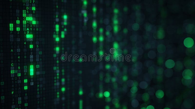 Green Matrix Rain of Digital HEX Code with Bokeh Stock Illustration - Illustration of binary ...