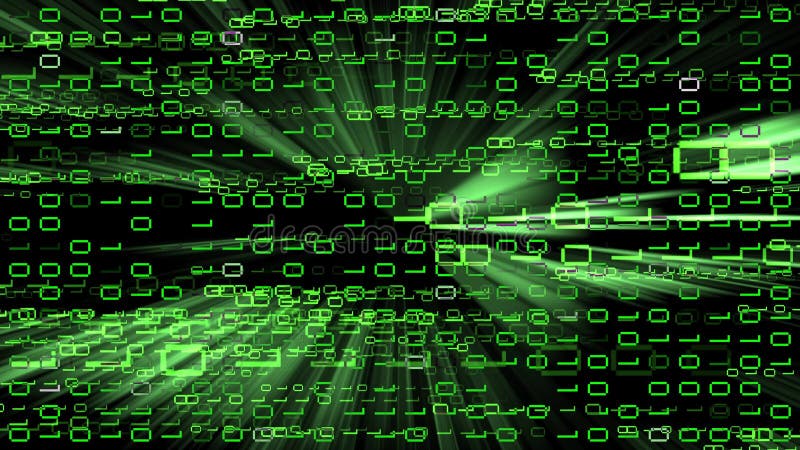 Green Matrix Style Binary Code Blinking and Falling Down, Light Rays- 3D Animation Stock Video ...