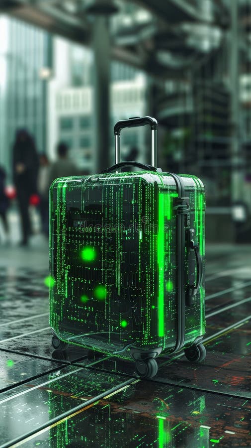 Green Matrix Suitcase in Modern Urban Tech Setting Stock Image - Image ...