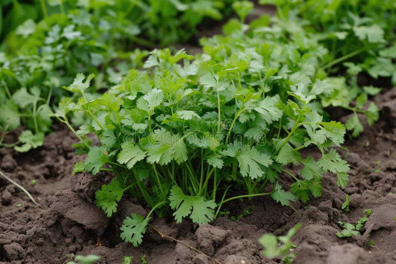 Green Mature Cilantro Grows in the Open Ground Stock Illustration ...