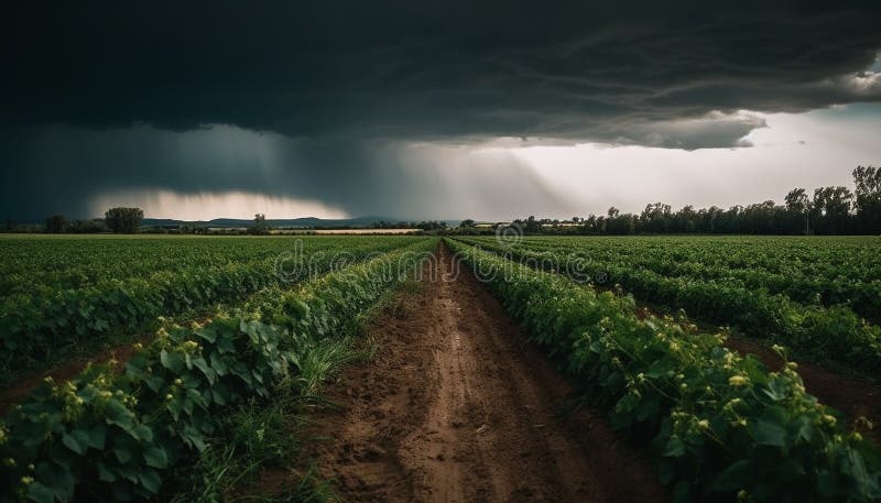 Green Meadow, Wheat Field, Horizon Over Land Generated by AI Stock ...