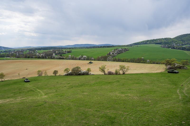 Green Meadows, Fields, Spring Forests and Russian Tanks Stock Photo ...