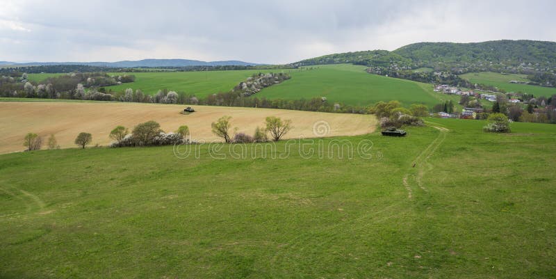 Green Meadows, Fields, Spring Forests and Russian Tanks Stock Photo ...