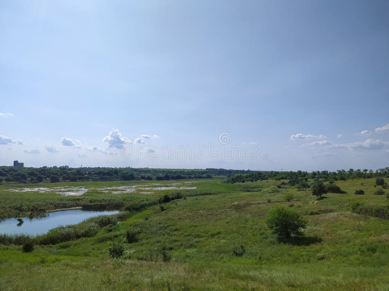 Meadows and Forests Landscape with Cloudy Sky Stock Image - Image of ...