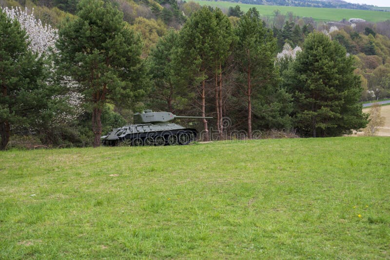 Green Meadows, Spring Forests and Russian Tank Stock Image - Image of ...