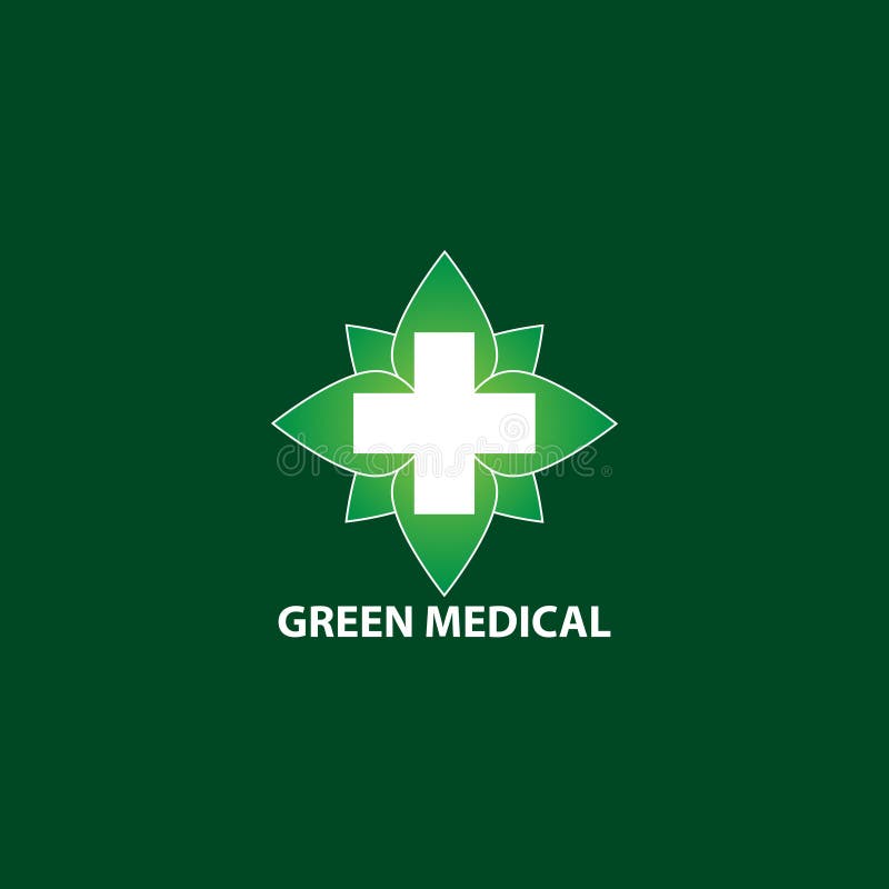 GREEN Medical Logo with Leaf Illustration Stock Illustration ...