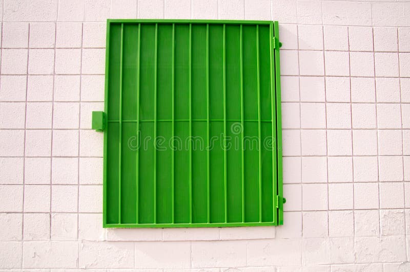 Green Mesh Shutter on White Wall Stock Image - Image of color, iron ...