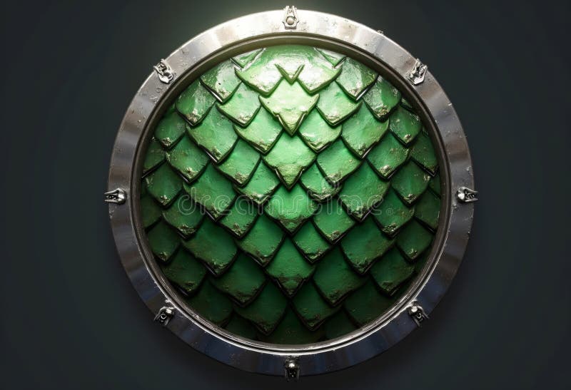 Green Metal Circular Shield with Dragon Texture Stock Illustration ...