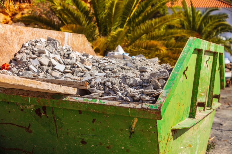 Metal Container with Construction Waste Rubble Stock Photo - Image of ...