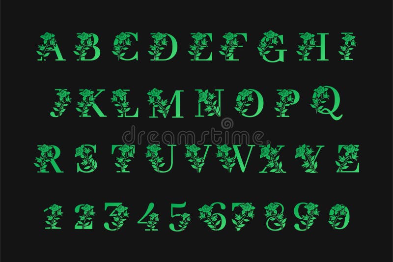 Luxury Green Metal Gradient Floral Alphabet ABC Stock Vector ...