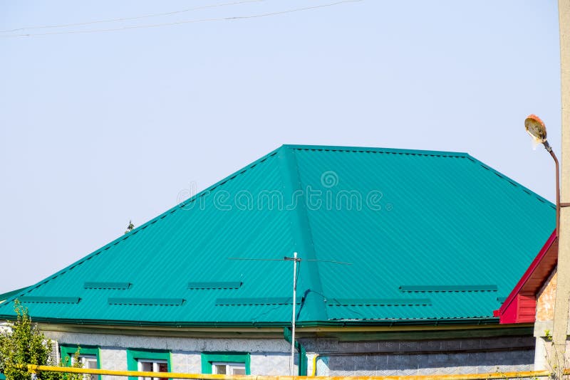 Green Metal Profile Corrugated Roofing on the Stock Photo - Image of ...