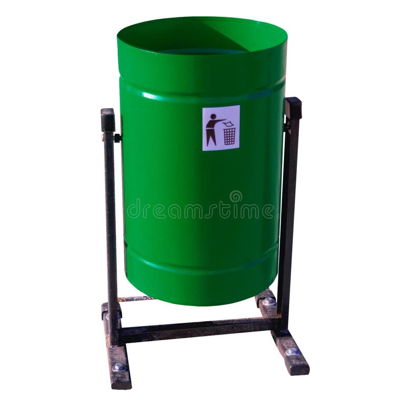 Green Metal Tipping Trash Can Isolate on a White Background. Stock ...