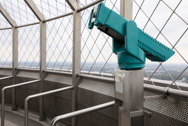 Green Metal Tower Viewer on Observation Deck Stock Photo - Image of ...