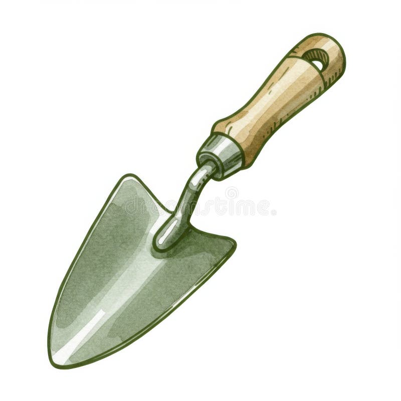 Green Metal Trowel with Wooden Handle Stock Illustration - Illustration ...