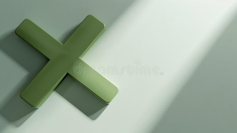 Green Metallic Plus Sign with Dramatic Shadows on Light Background ...