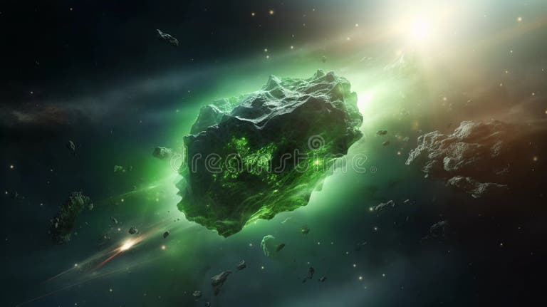 Green Meteorite in Space Falls on Planet Earth Stock Illustration ...