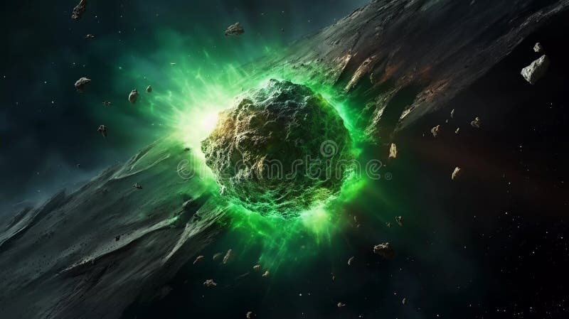 Green Meteorite in Space Falls on Planet Earth Stock Illustration ...