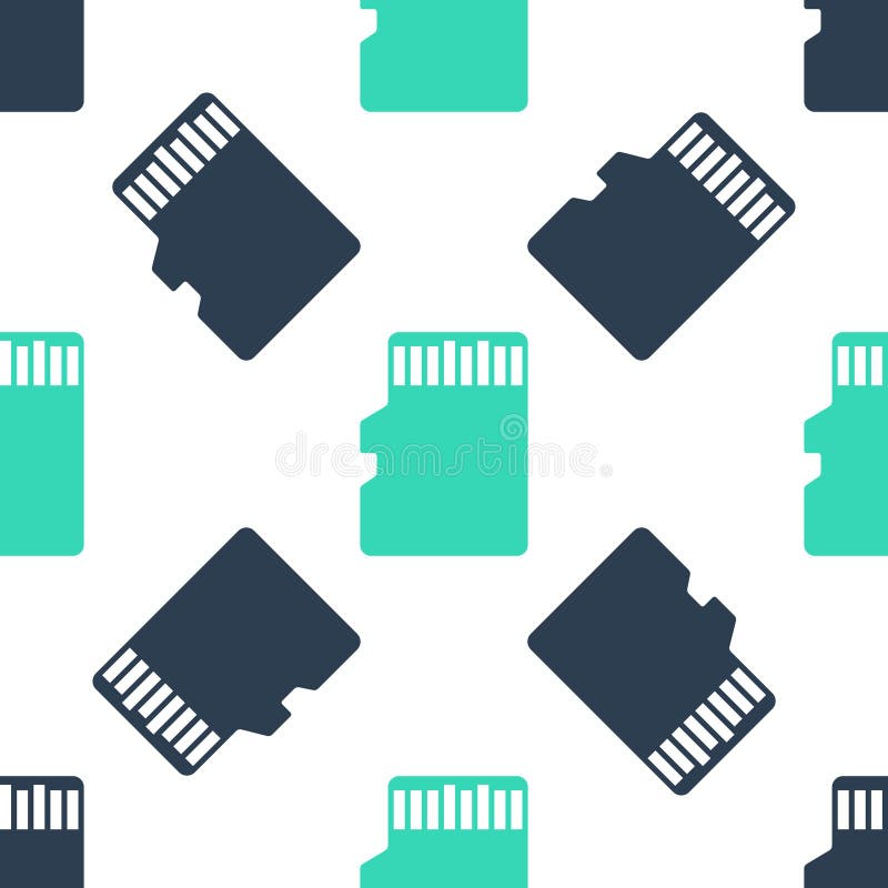 Green Micro SD Memory Card Icon Isolated Seamless Pattern on White ...
