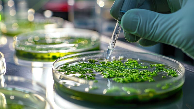 Green Microalgae Clusters Under Scientific Examination in Lab. Stock ...