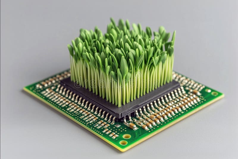 Microchip with Green Sprouts Growing from it, Suggesting Green ...