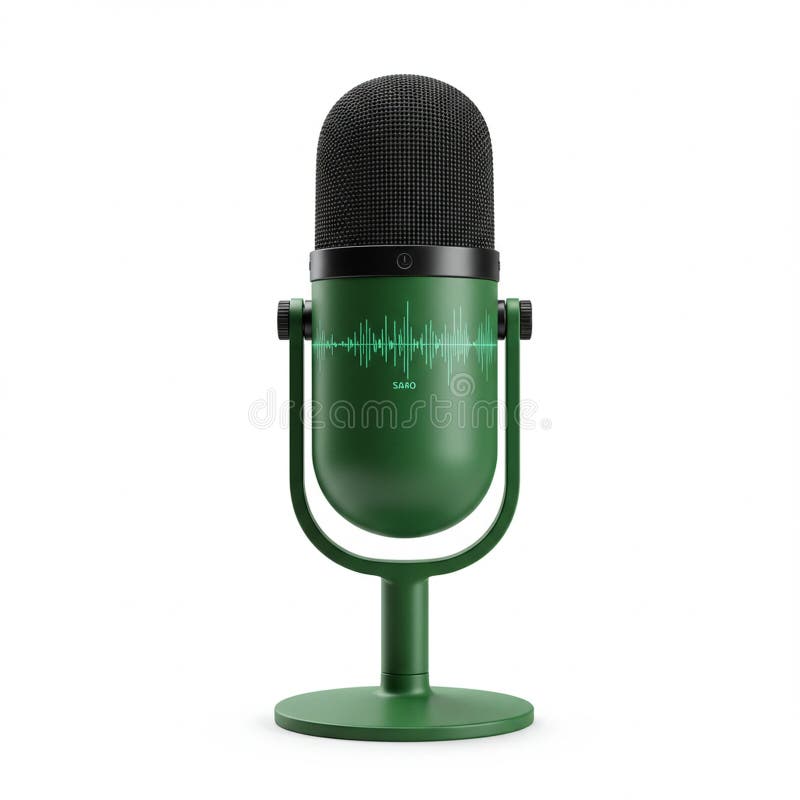 A Green Microphone with a Retro Design is Mounted on a Matching ...