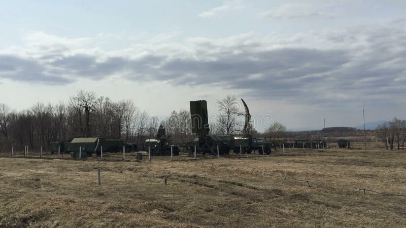 Military Radar Station Bearing, Modern Rotated Mobile Satellite Antenna ...