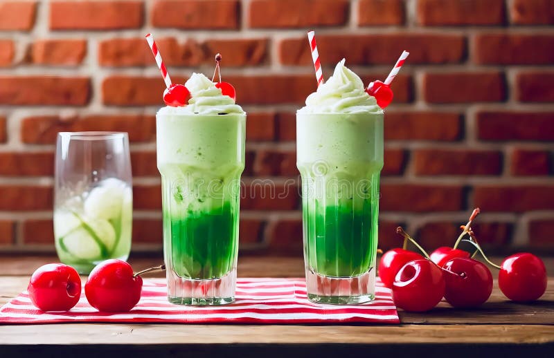 Green Milkshake with Cream in Glasses on the Table Stock Photo - Image ...