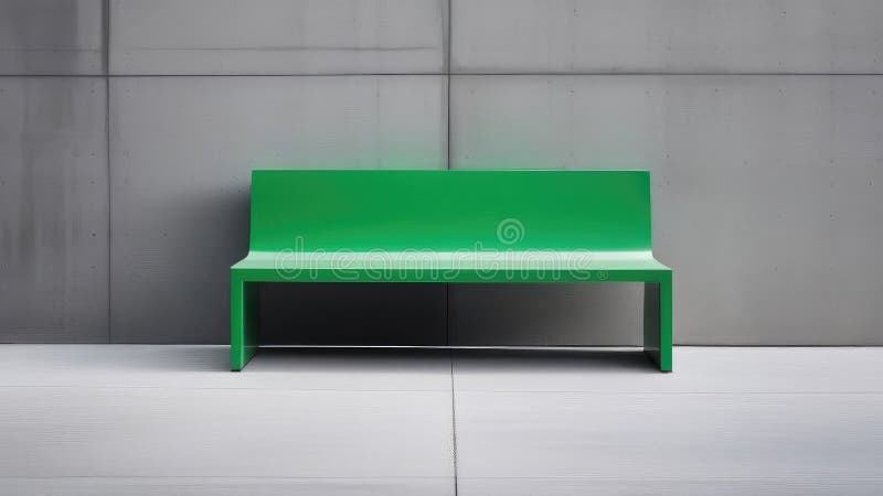 Green Minimalistic Bench Against Gray Concrete Wall. Daylight. Copy ...