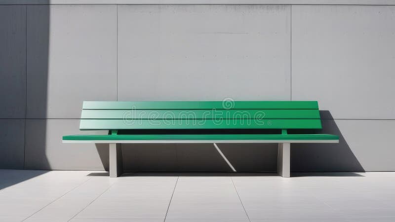 Green Minimalistic Bench Against Gray Concrete Wall. Daylight. Copy ...