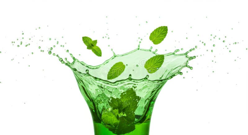Green Mint Drink Splash with Falling Leaves Stock Illustration ...