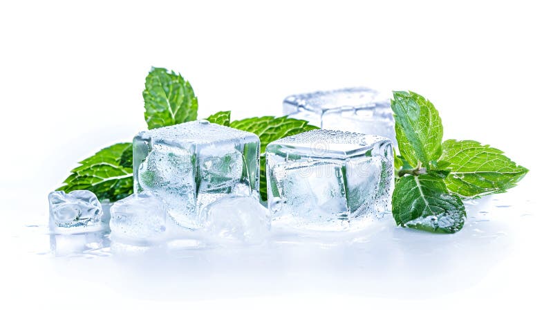 Green Mint and Ice Cubes Isolated on White Stock Photo - Image of juice ...