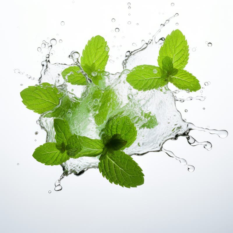 Green Mint Leaves Falling into Clear Water. Fresh Mint Leaves Water ...
