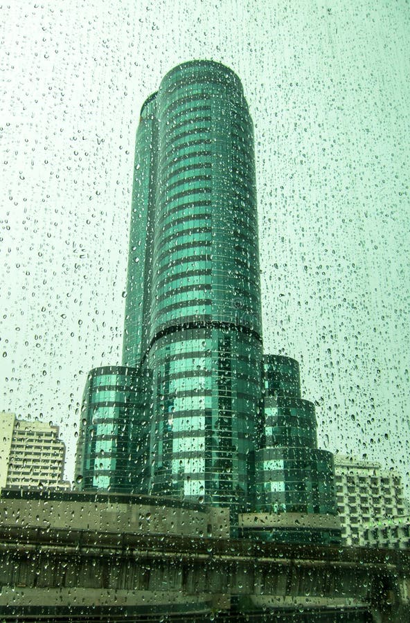 Green Mirror Building with Rain. Stock Image - Image of improvement ...