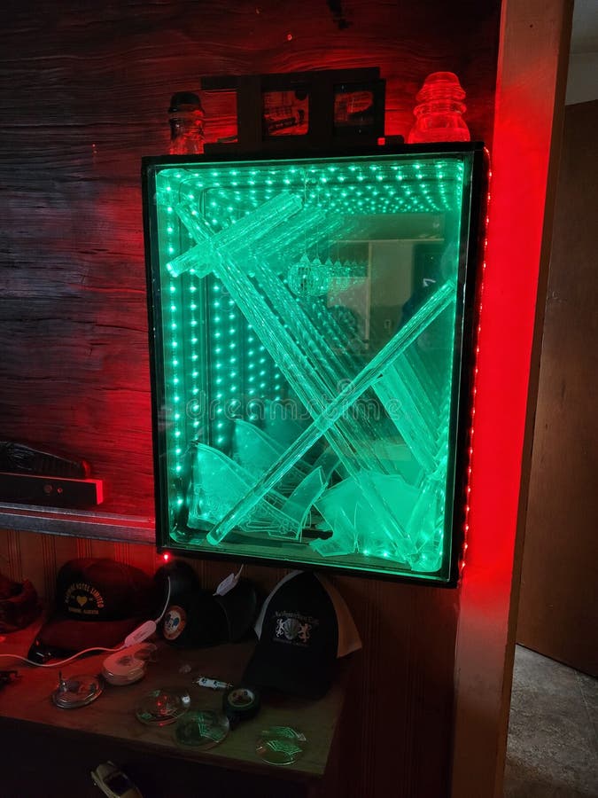 Green Mirror with the Infinity Effect with Red Lights in the Background ...