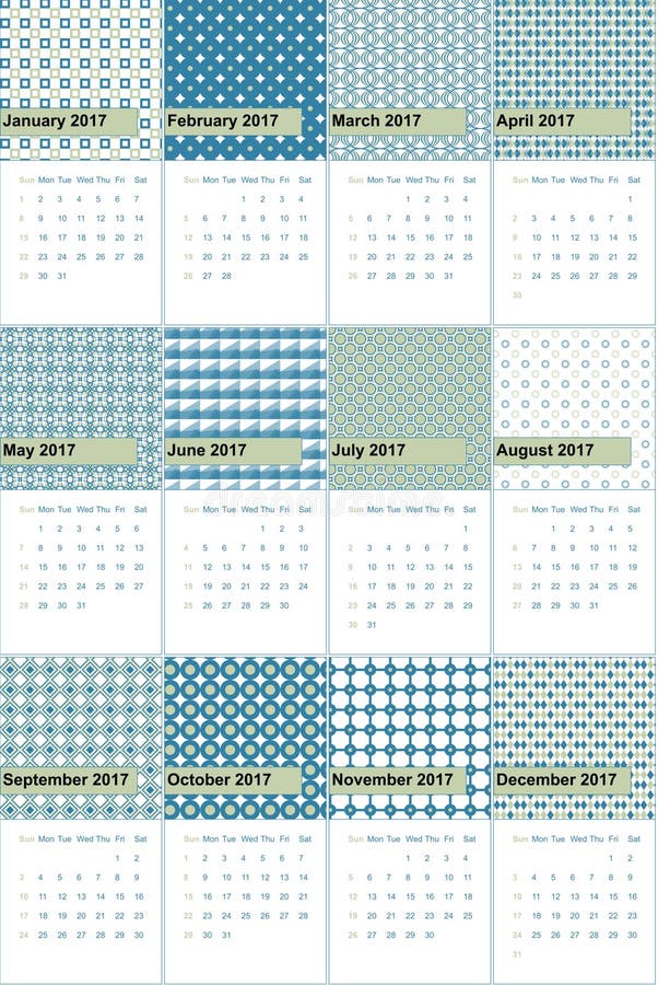 Green Mist and Astral Colored Geometric Patterns Calendar 2016 Stock ...