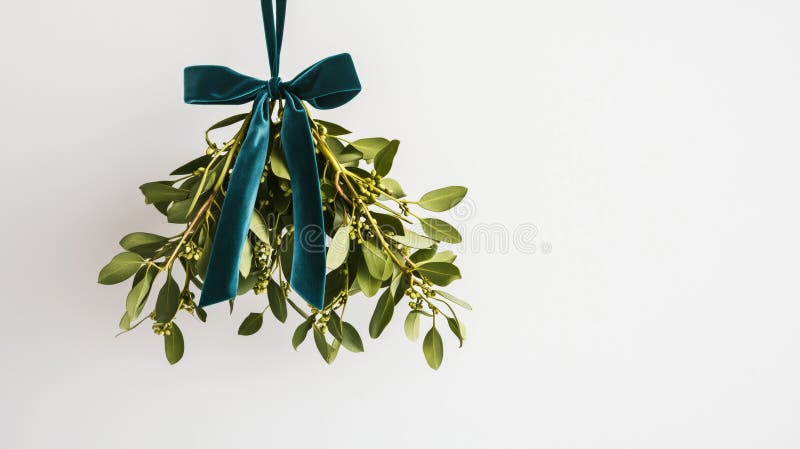 Green Mistletoe with a Bow on the White Background. Stock Illustration ...