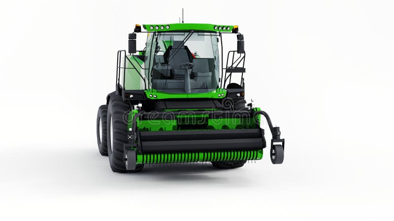 Green Modern Combine on a White Background. 3d Rendering. Stock ...