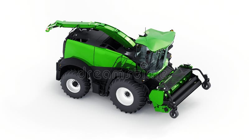 Green Modern Combine on a White Background. 3d Rendering. Stock ...