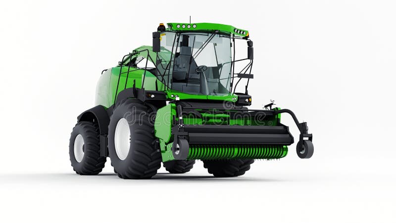 Green Modern Combine on a White Background. 3d Rendering. Stock ...