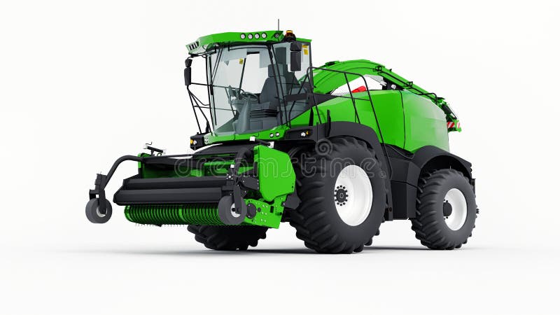 Green Modern Combine on a White Background. 3d Rendering. Stock ...