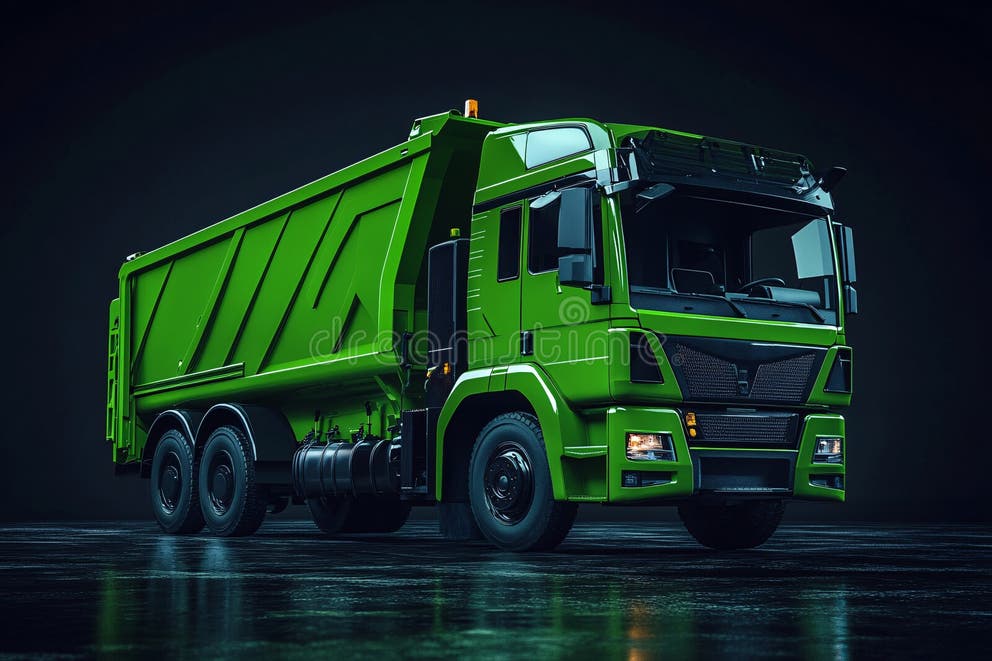 Green Modern Garbage Truck on the Studio Stock Illustration ...